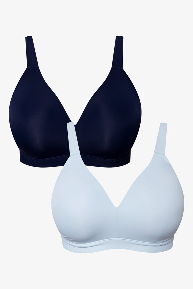2 Pack Padded Wire Free Bras Navy And Light Blue | | Ackermans